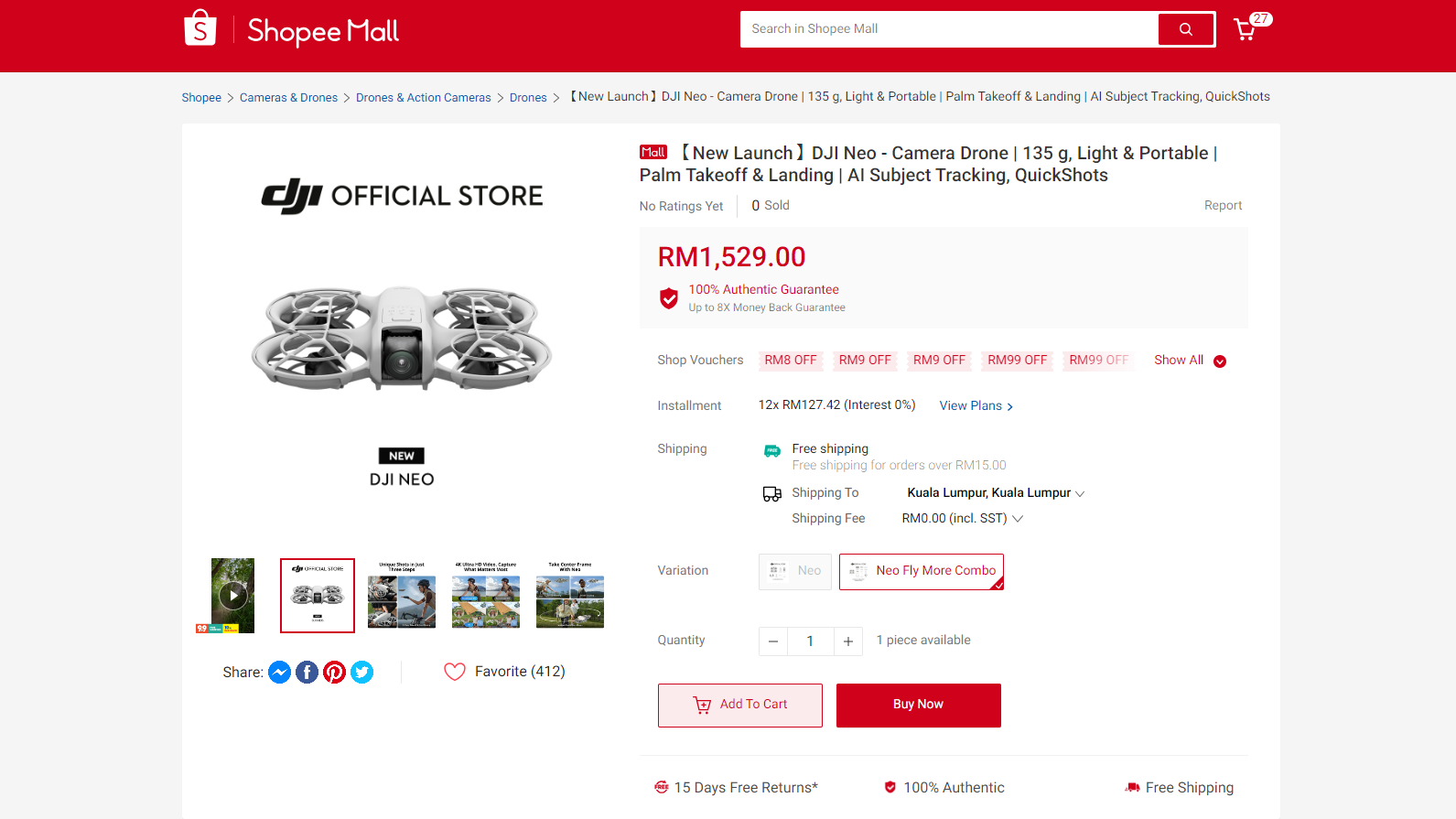 DJI Neo：最小最轻4K无人机，可自动飞行，售价从869令吉起